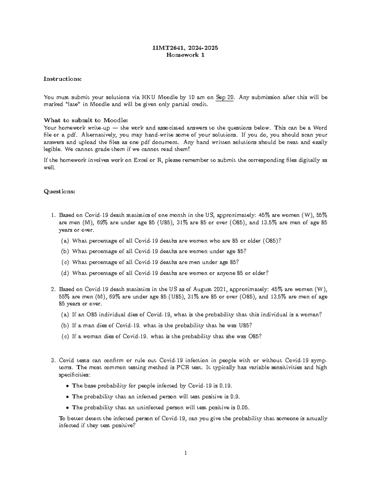 Homework 1 2024 - assignment - IIMT2641, 2024- Homework 1 Instructions: You must submit your ...