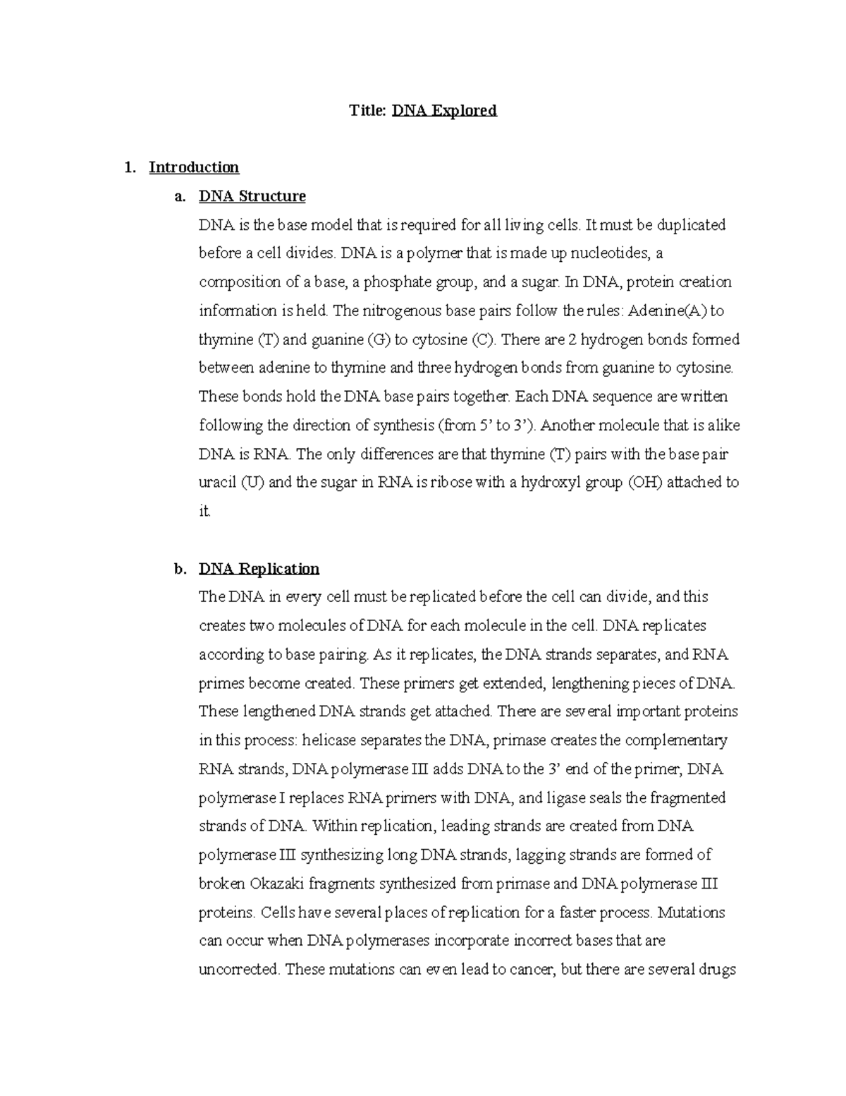 LAB DNA Explored - This lab explained more about our lecture the ...