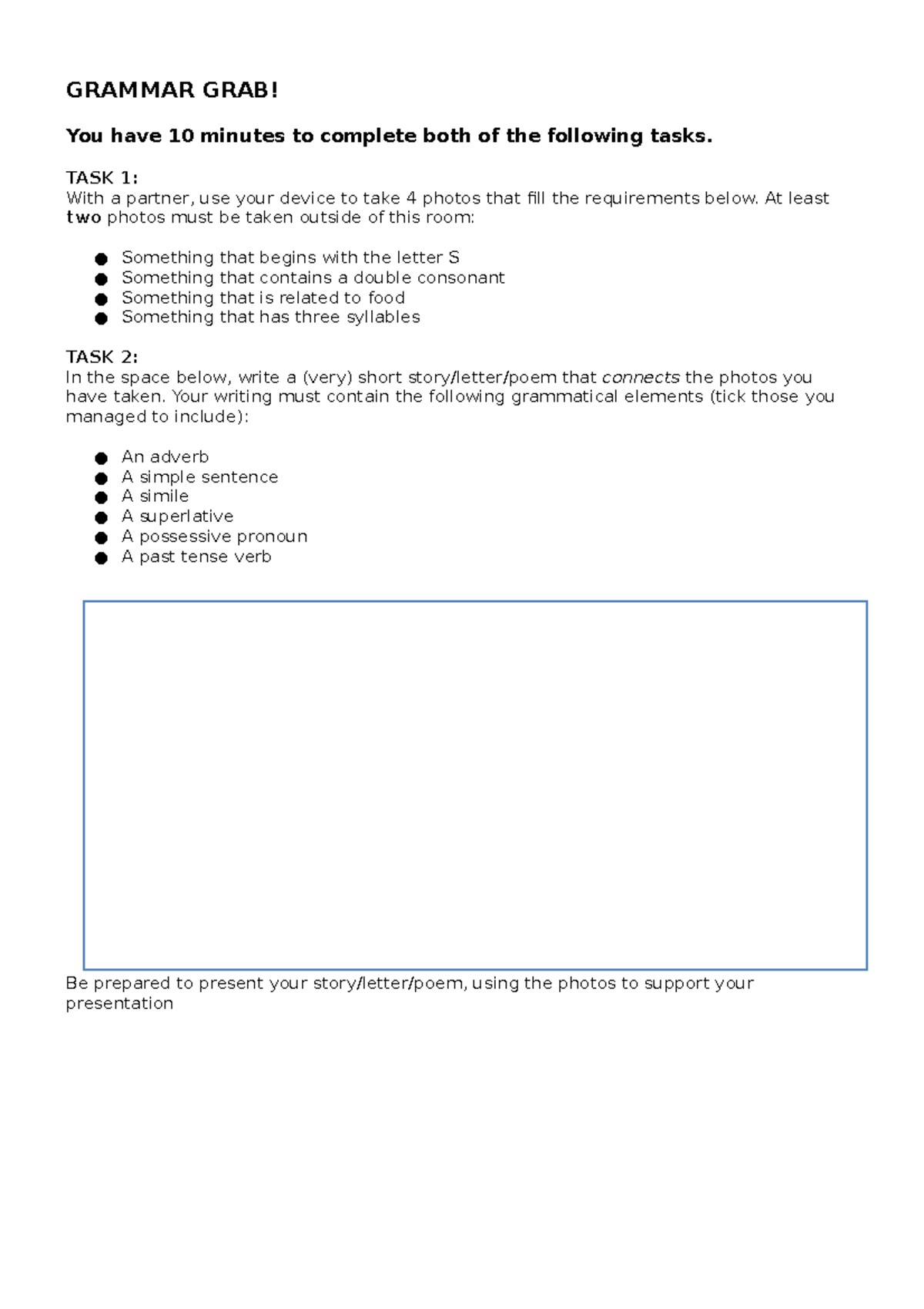 Grammar GRAB - Practice Materials - GRAMMAR GRAB! You have 10 minutes ...