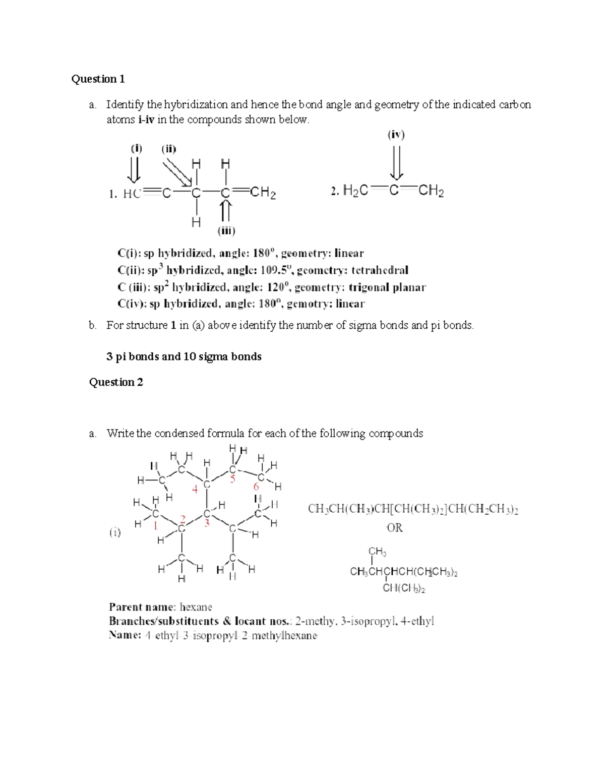 CHE 102 Tutorial 1 10-14 FEB 2020 Tutors-Answers - Question 1 a. Identify the hybridization and ...