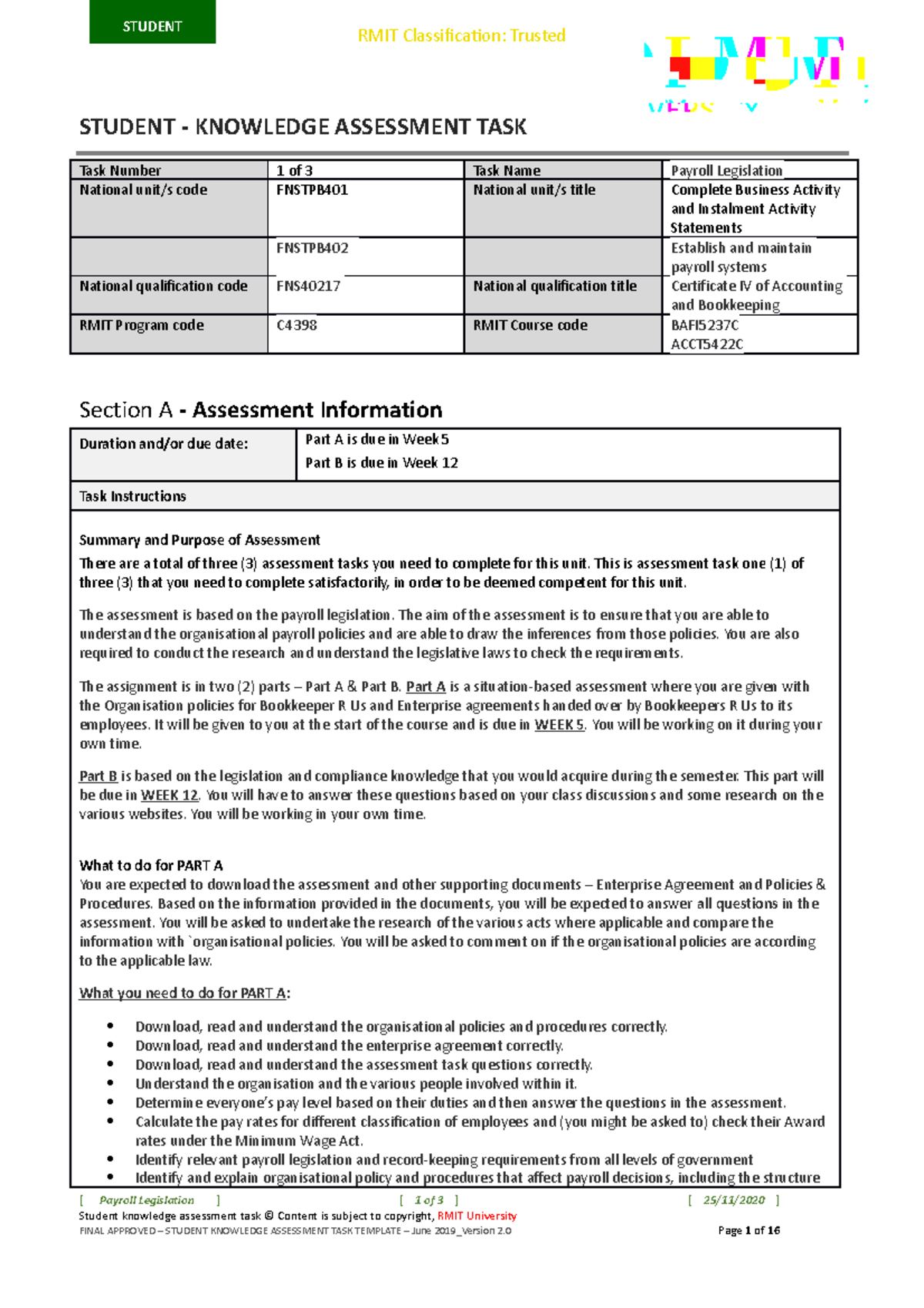 Fnstpb 401 Fnstpb 402 Task1-1 - STUDENT - KNOWLEDGE ASSESSMENT TASK Task Number 1 of 3 Task Name ...