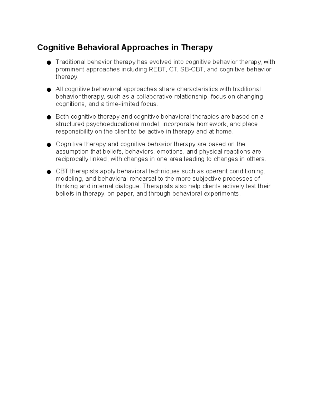 Cognitive Behavioral Approaches in Therapy - All cognitive behavioral ...