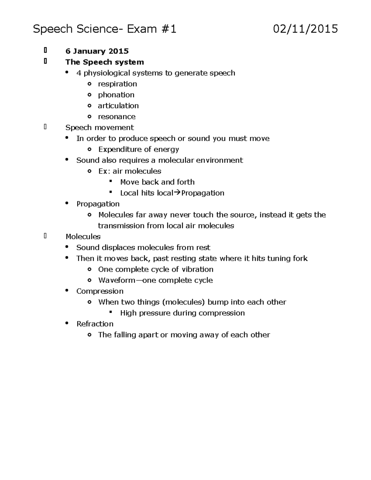 Speech Science Lecture notes - Speech Exam 6 January 2015 The Speech ...