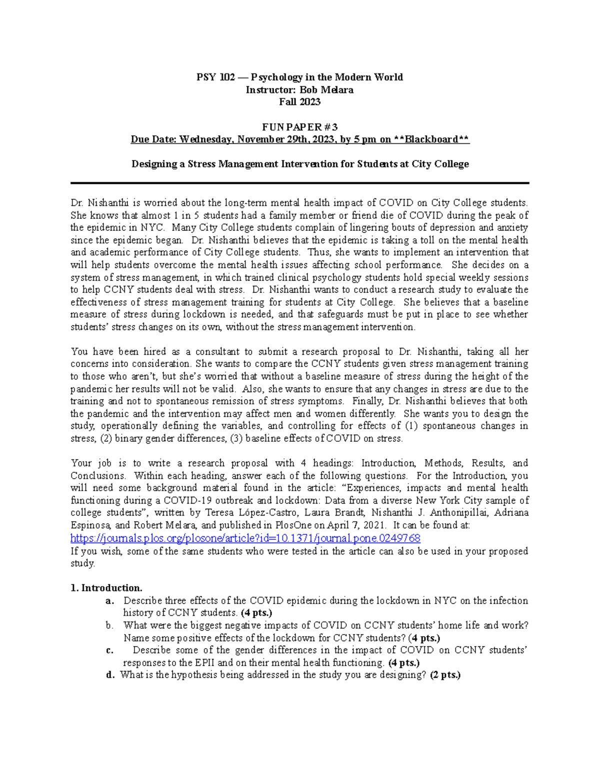 Fun Paper 3 Fall 2023 - PSY 102 — Psychology in the Modern World ...