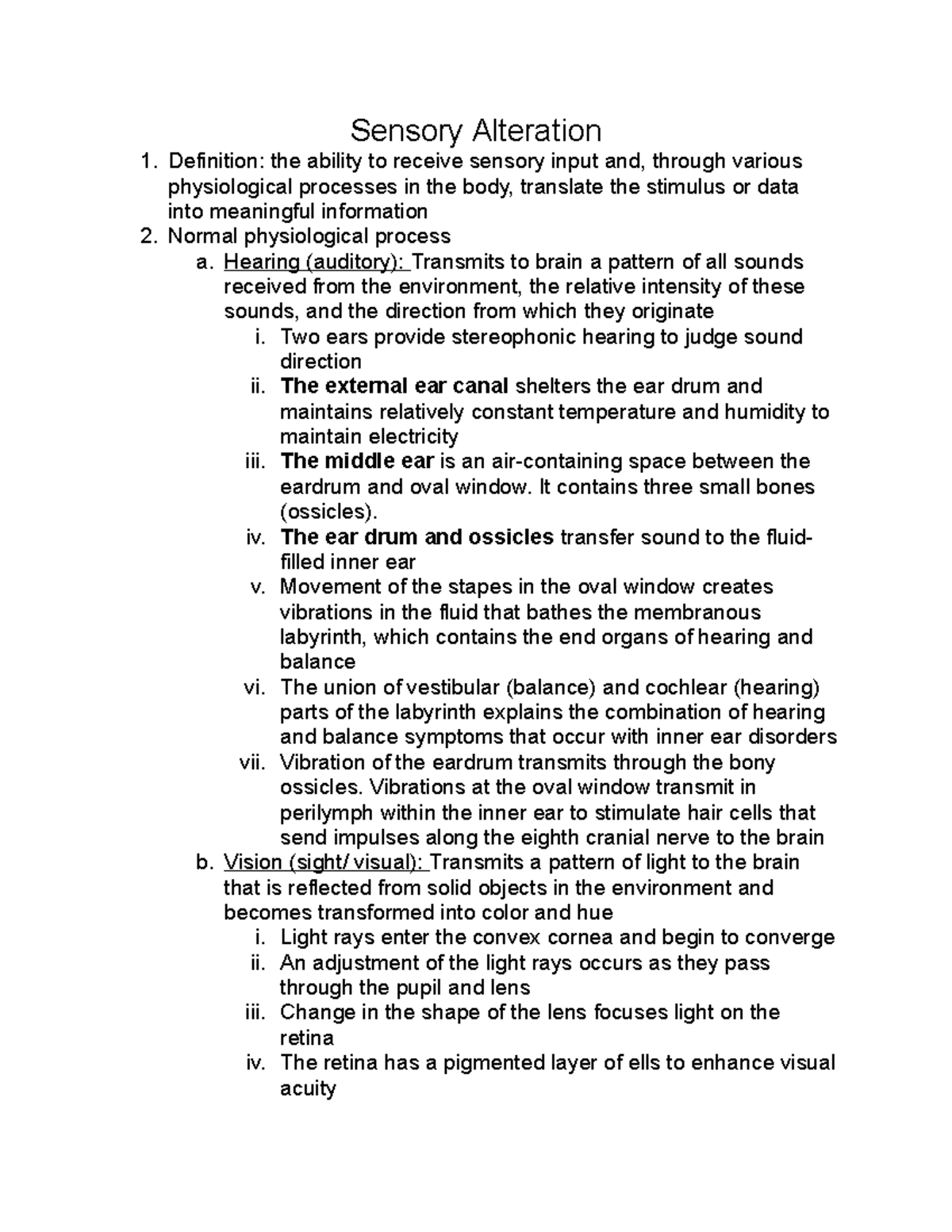 Sensory Alteration Outline - Sensory Alteration Definition: the ability ...