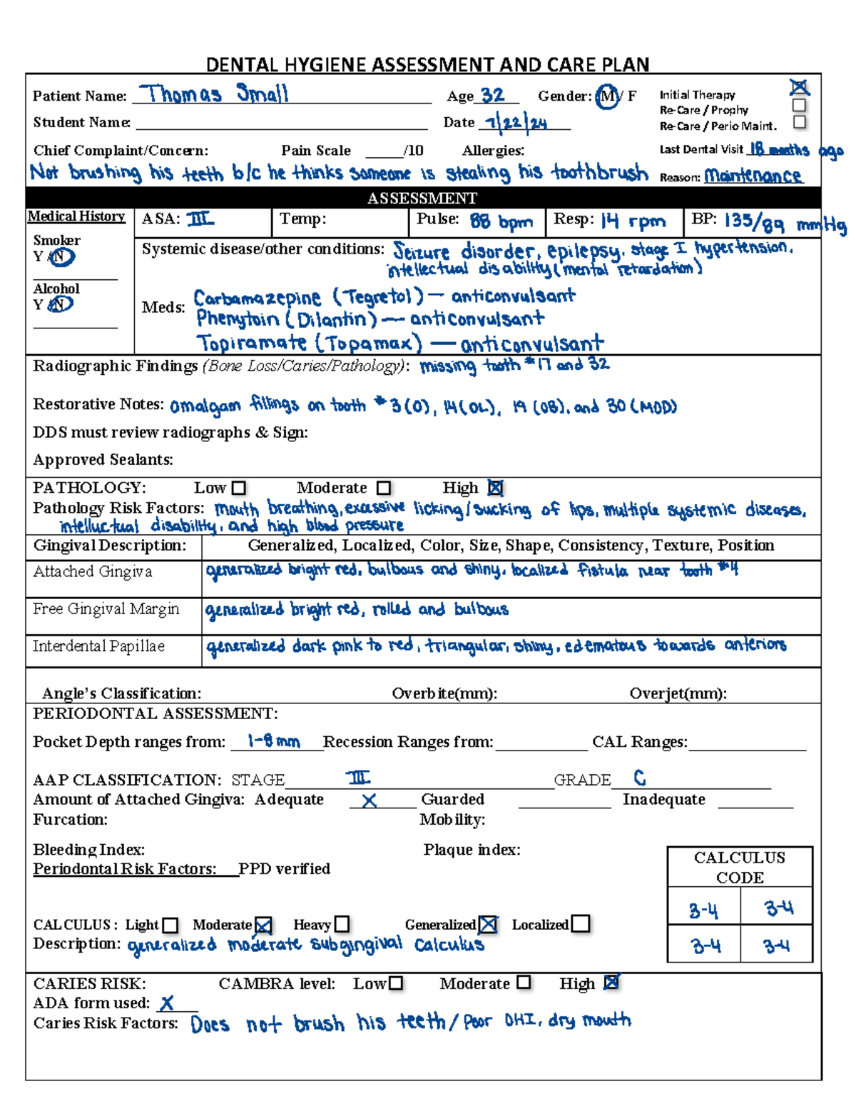 DH Assessment AND CARE PLAN 2023 2 - DENTAL HYGIENE ASSESSMENT AND CARE ...