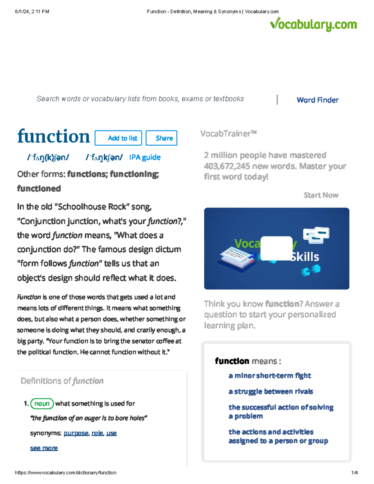 Function - Definition, Meaning & Synonyms Vocabulary - Learn with us ...