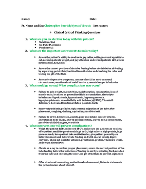 Critical Thinking Clinical Questions-v Sim Sarah Lin - Name: Date: Pt ...
