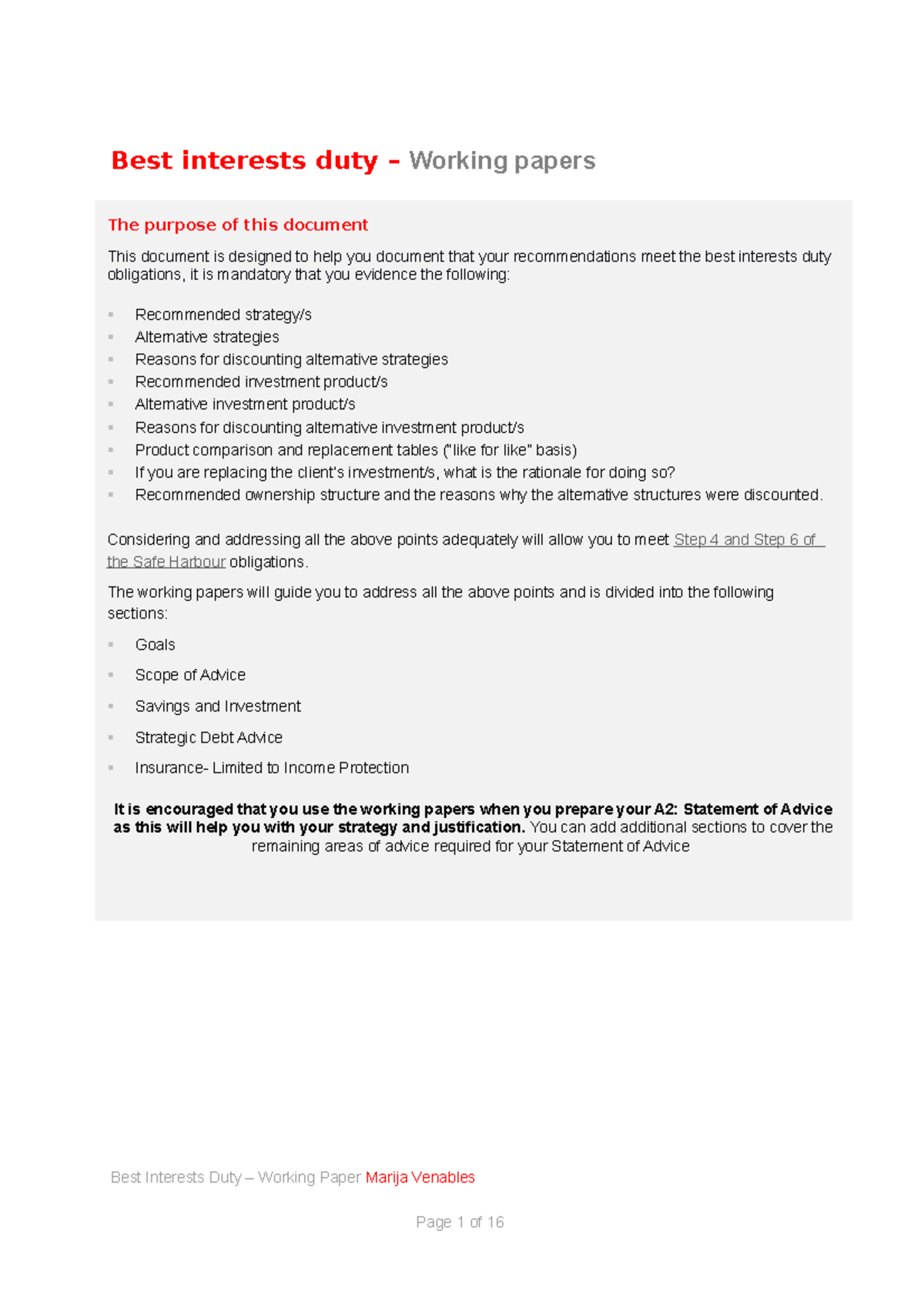 A1- Working Papers- Masters Version - Best interests duty – Working ...