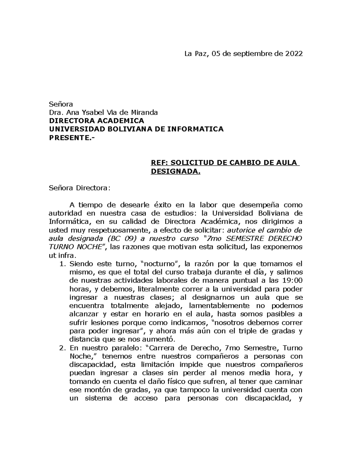 Solicitud Modo Brian Angles - La Paz, 05 de septiembre de 2022 Señora ...