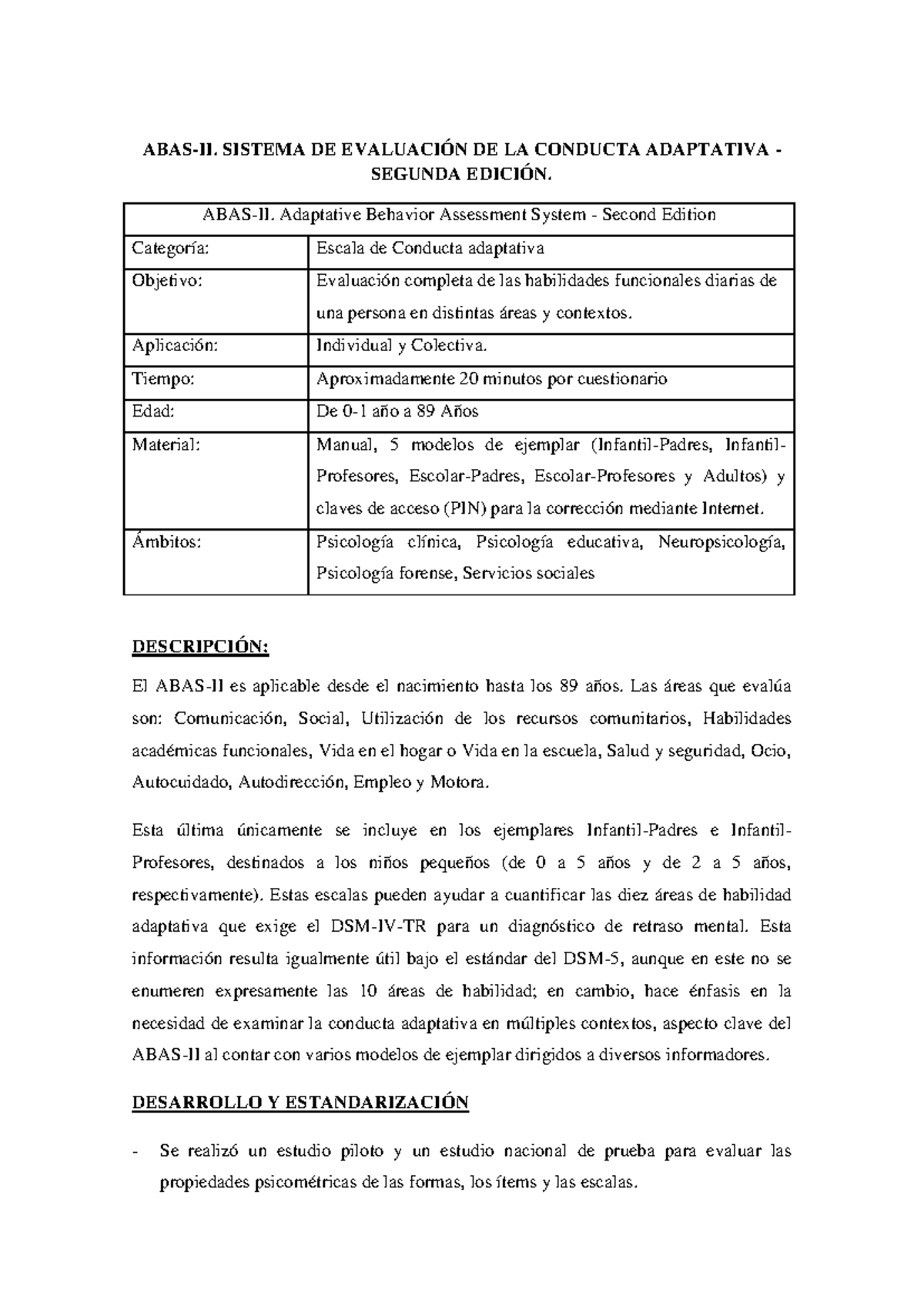 381073880-ABAS-II - ABAS-II. SISTEMA DE EVALUACIÓN DE LA CONDUCTA ...