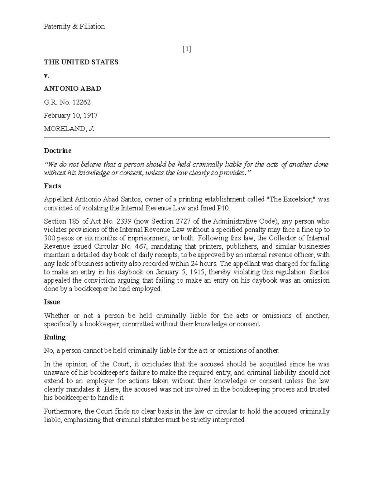 Pfr filiation class digest - Paternity & Filiation [1] THE UNITED ...