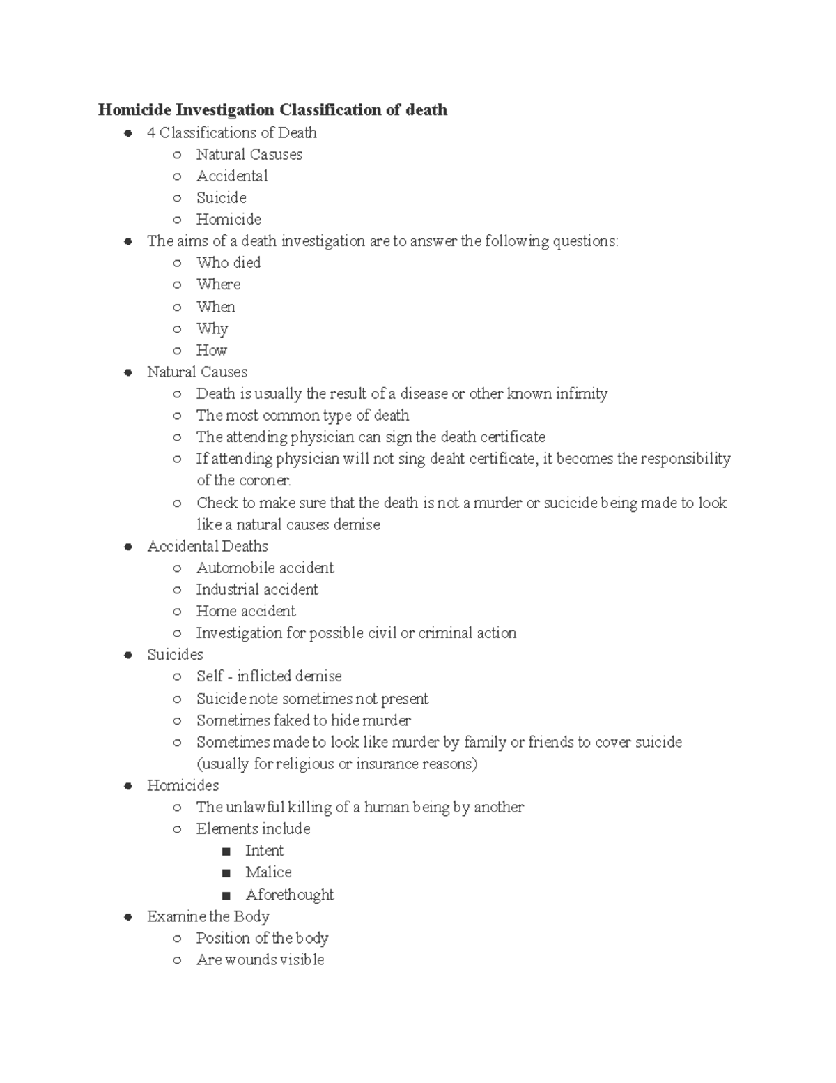 Homicide Investigation Classification of death - Check to make sure ...