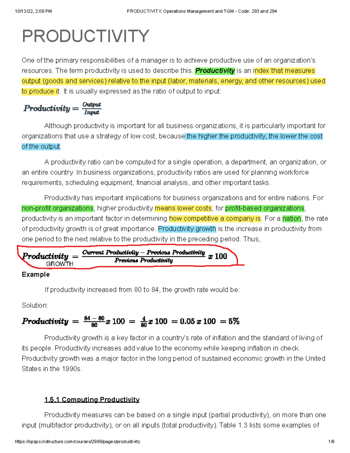 (5) Productivity Operations Management and TQM - PRODUCTIVITY One of ...