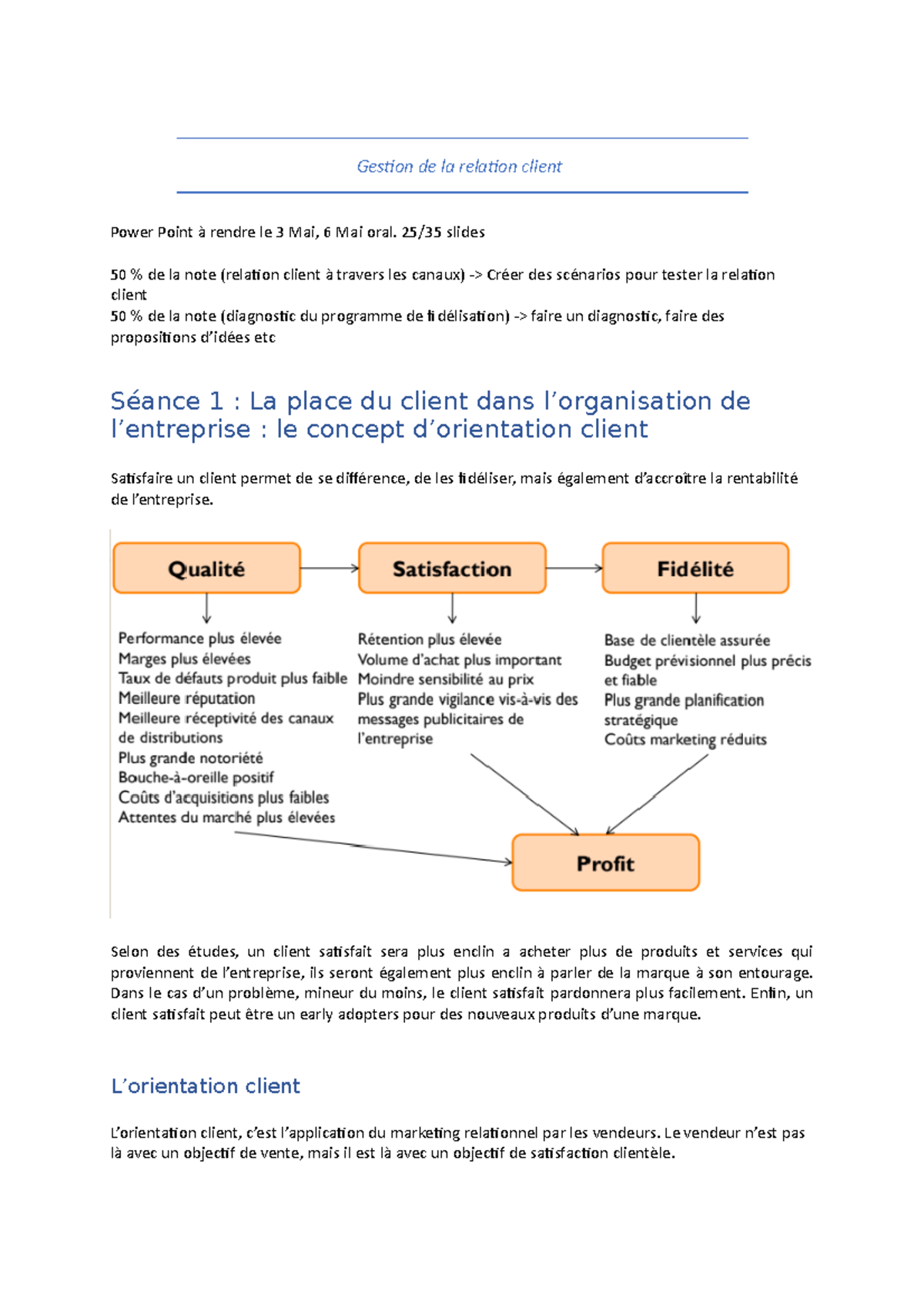 Gestion de la relation client - 25/35 slides 50 % de la note (relation ...