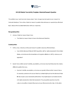 HIS 100 Module One Activity - While it is a good idea to choose your ...
