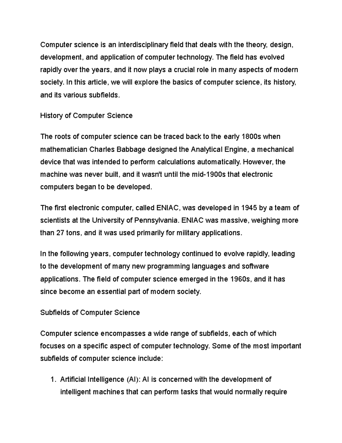 Studoc-3 - Class notes - Computer science is an interdisciplinary field ...