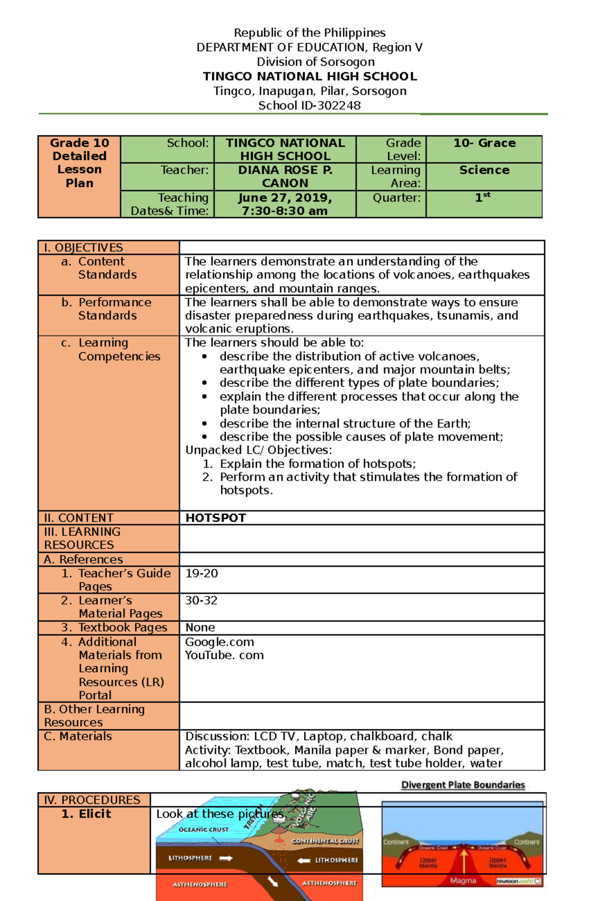 Detailed Lesson Plan in Hot Spots - Republic of the Philippines ...