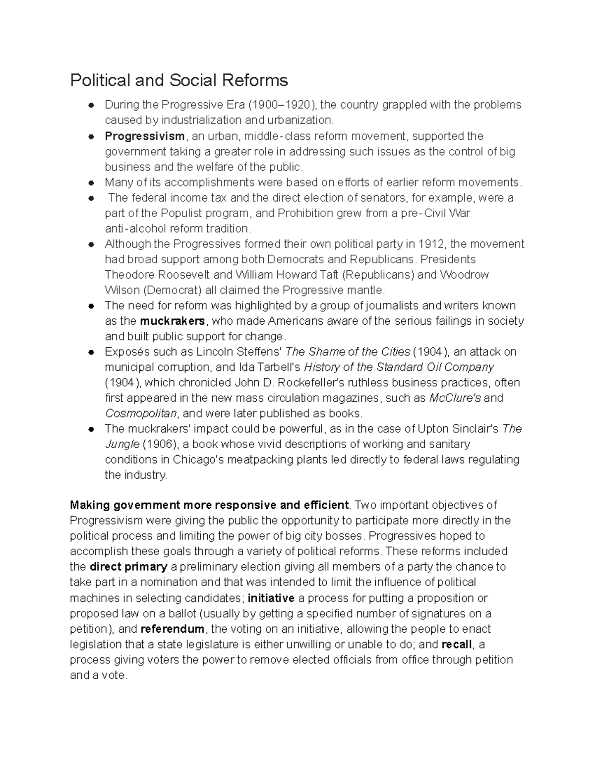 Political and Social Reforms - Progressivism , an urban, middle‐class ...