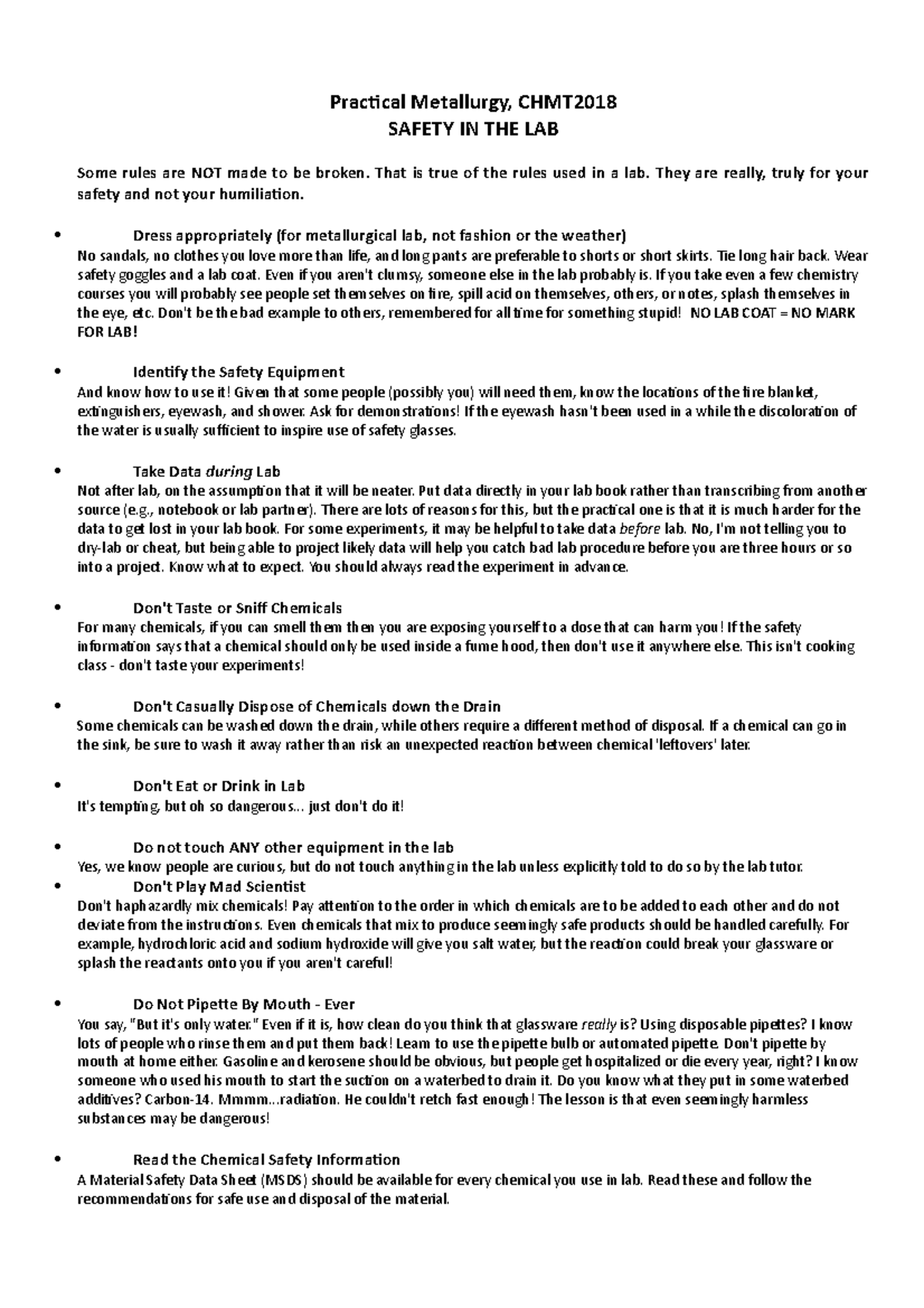 Safety+IN+THE+LAB - Safety measures to be taken in the laboratory ...