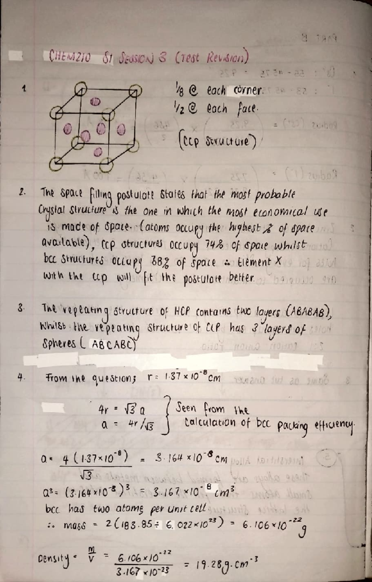 CHEM210 SI Session 3 Answers 2024 - 4 2. T Space flhng postulatt Stois ...