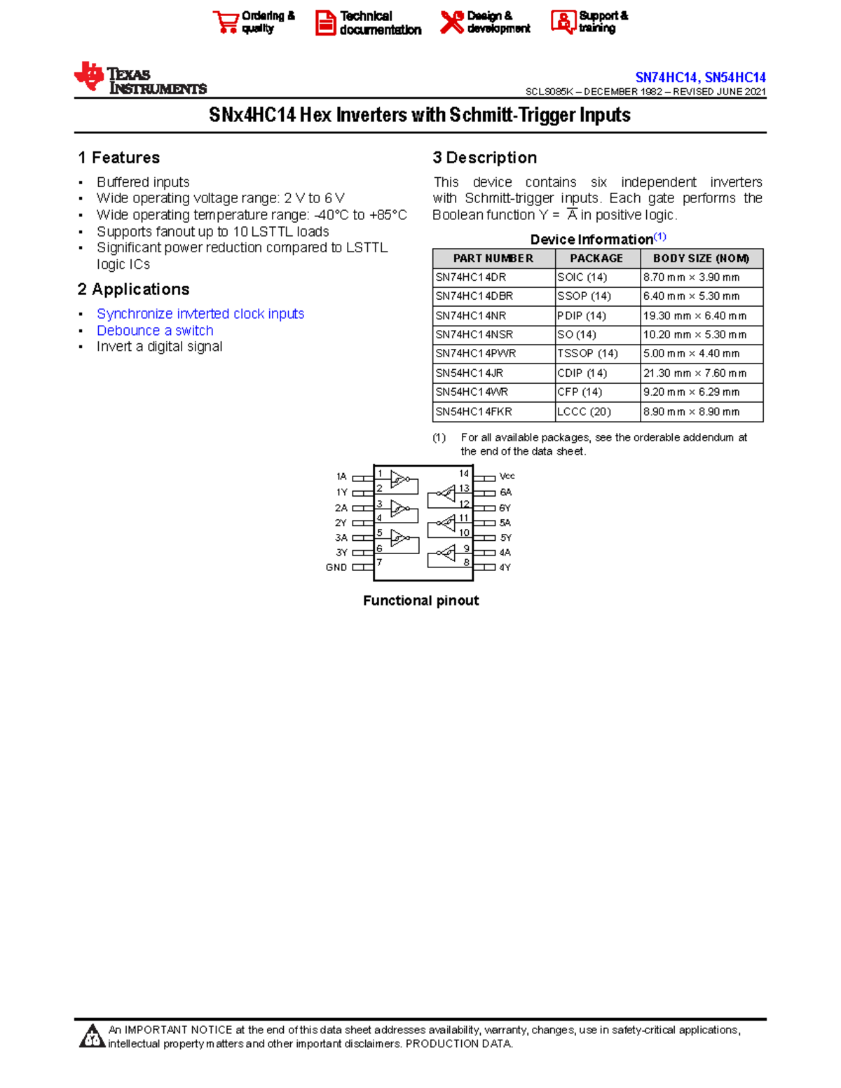 Sn74hc14 sensor fase hc14 cmp - SNx4HC14 Hex Inverters with Schmitt ...