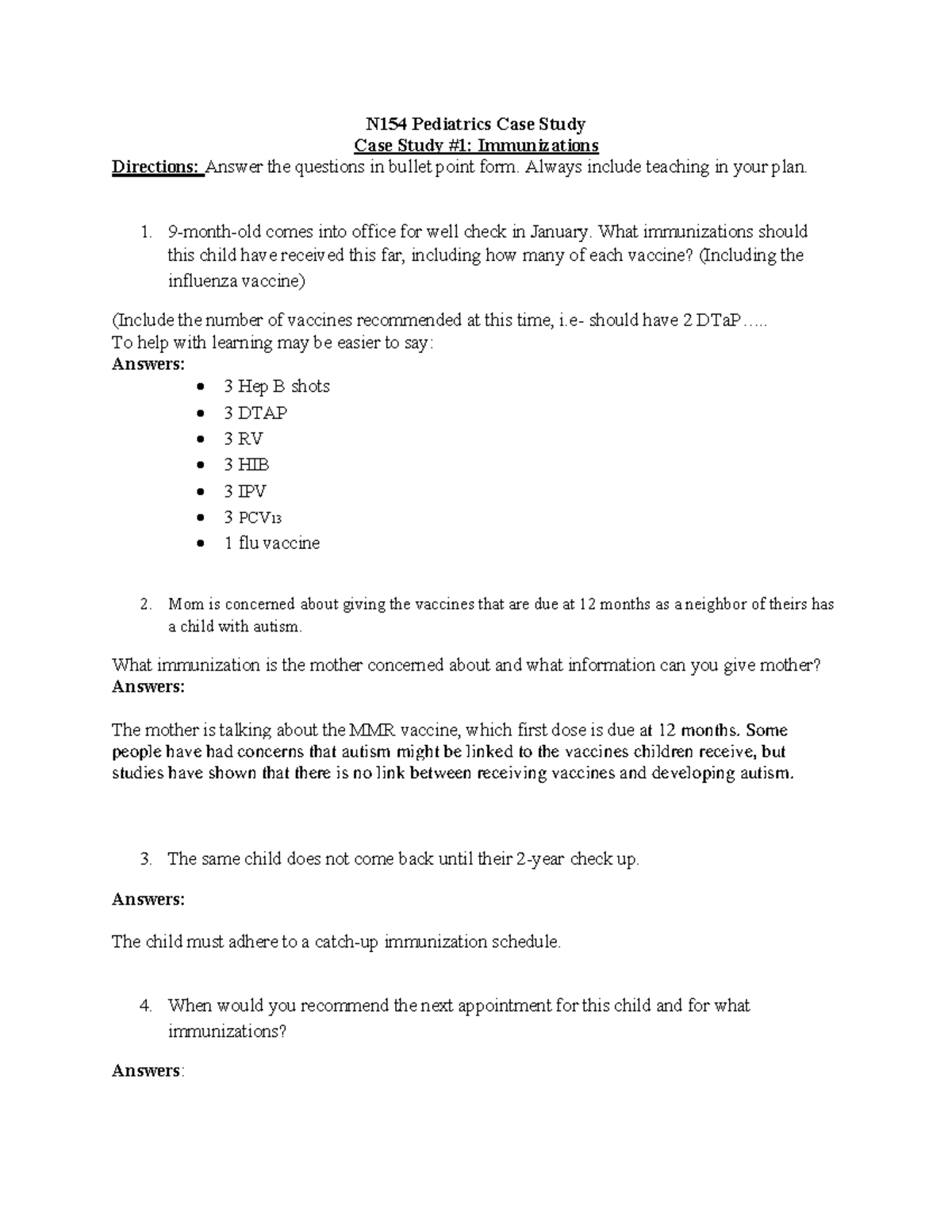 N154 peds Case Study 1 - peds - N154 Pediatrics Case Study Case Study ...