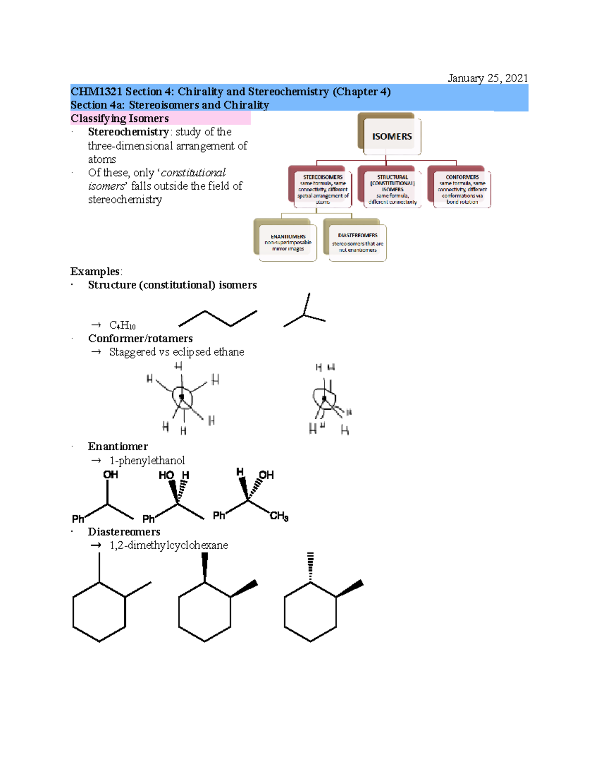 CHM1321 Section 4- Chirality and Stereochemistry (Chapter 4) - If so ...
