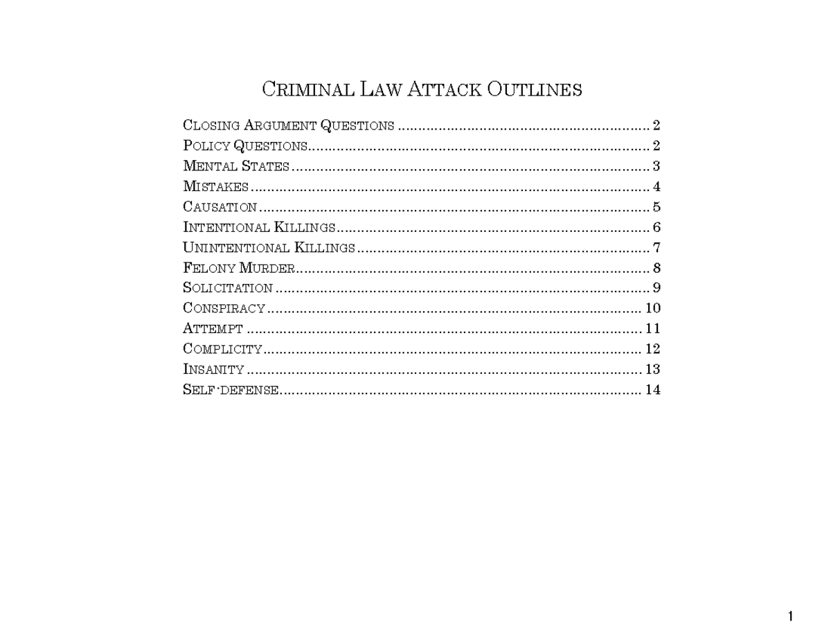 Criminal Law Brief Outline - CRIMINAL LAW ATTACK OUTLINES ! CLOSING ...