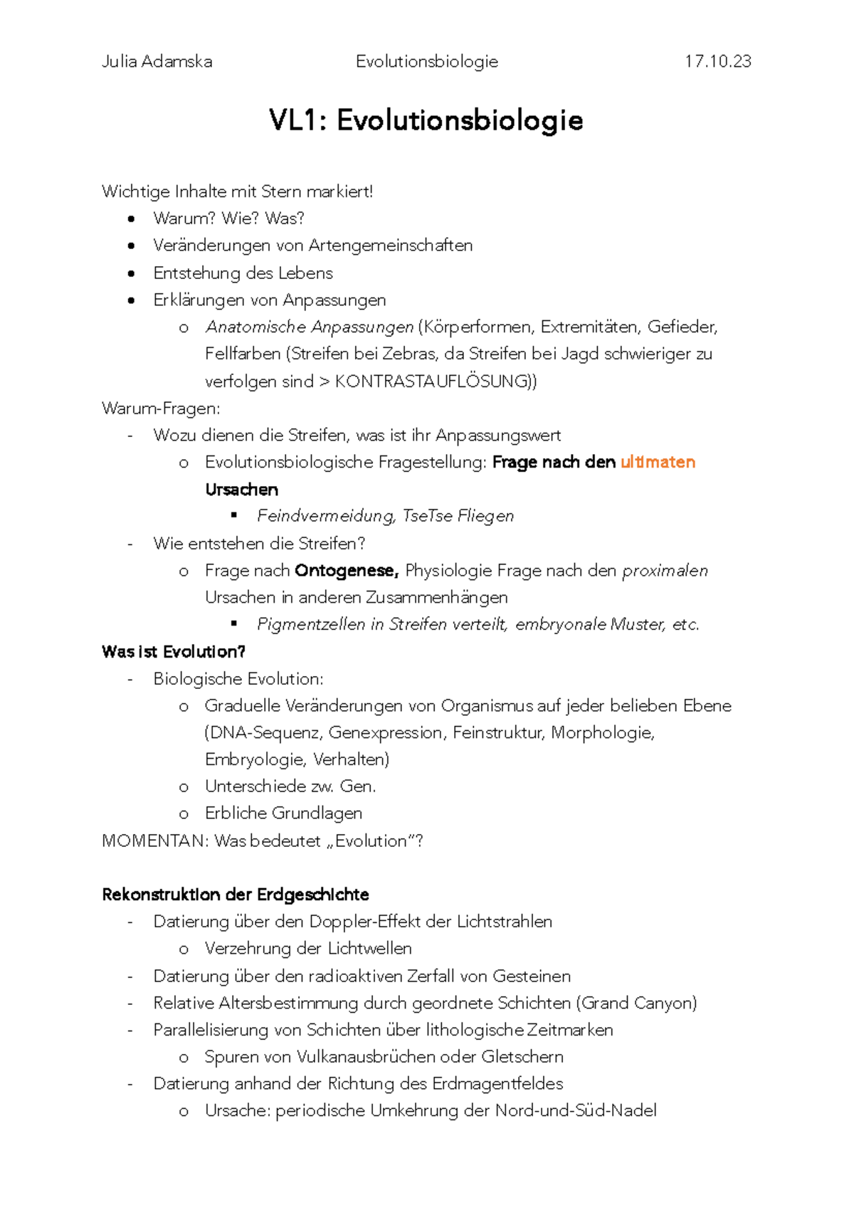 VL1 Evolutionsbiologie - Julia Adamska Evolutionsbiologie 17. VL1 ...