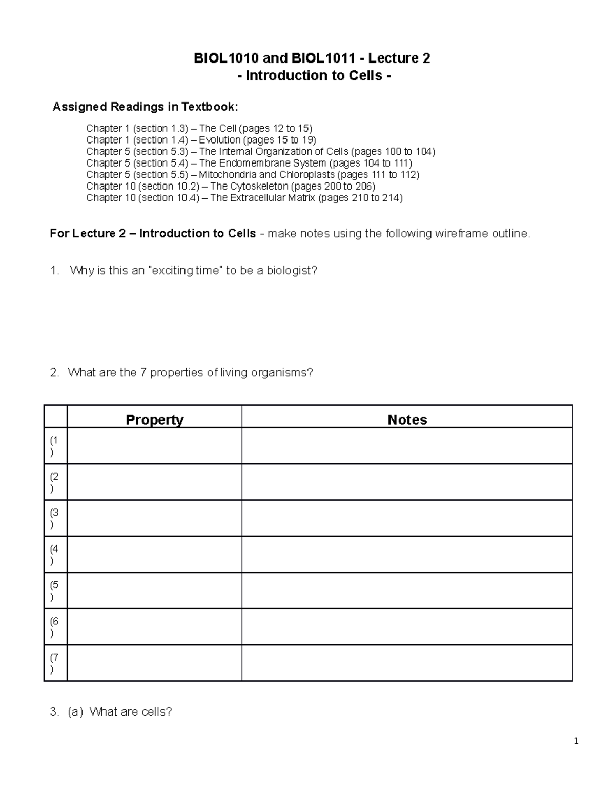 BIOL1010-1011-L2-Intro to Cells-WF - BIOL1010 and BIOL1011 - Lecture 2 ...