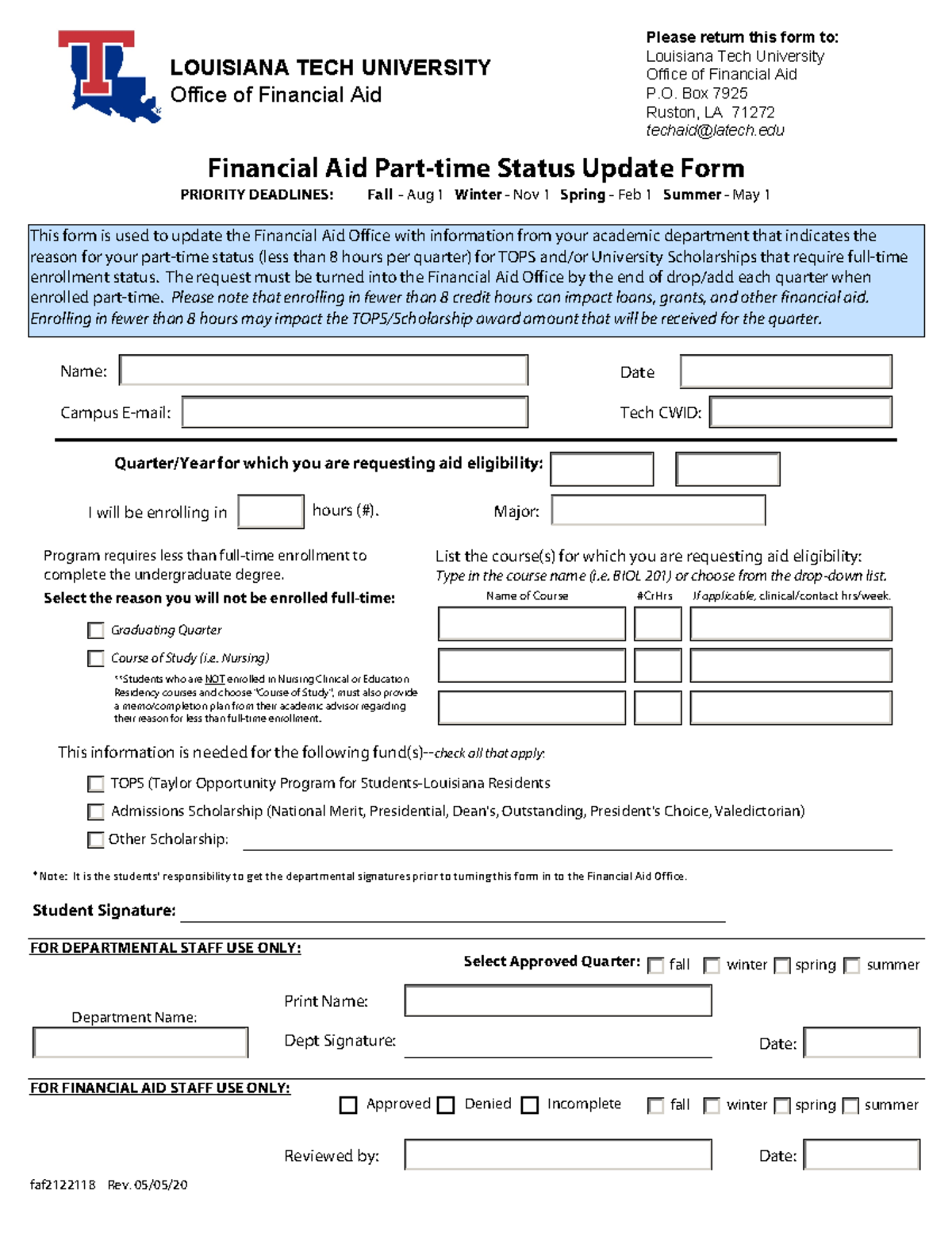 Part time form - This will help - This form is used to update the ...