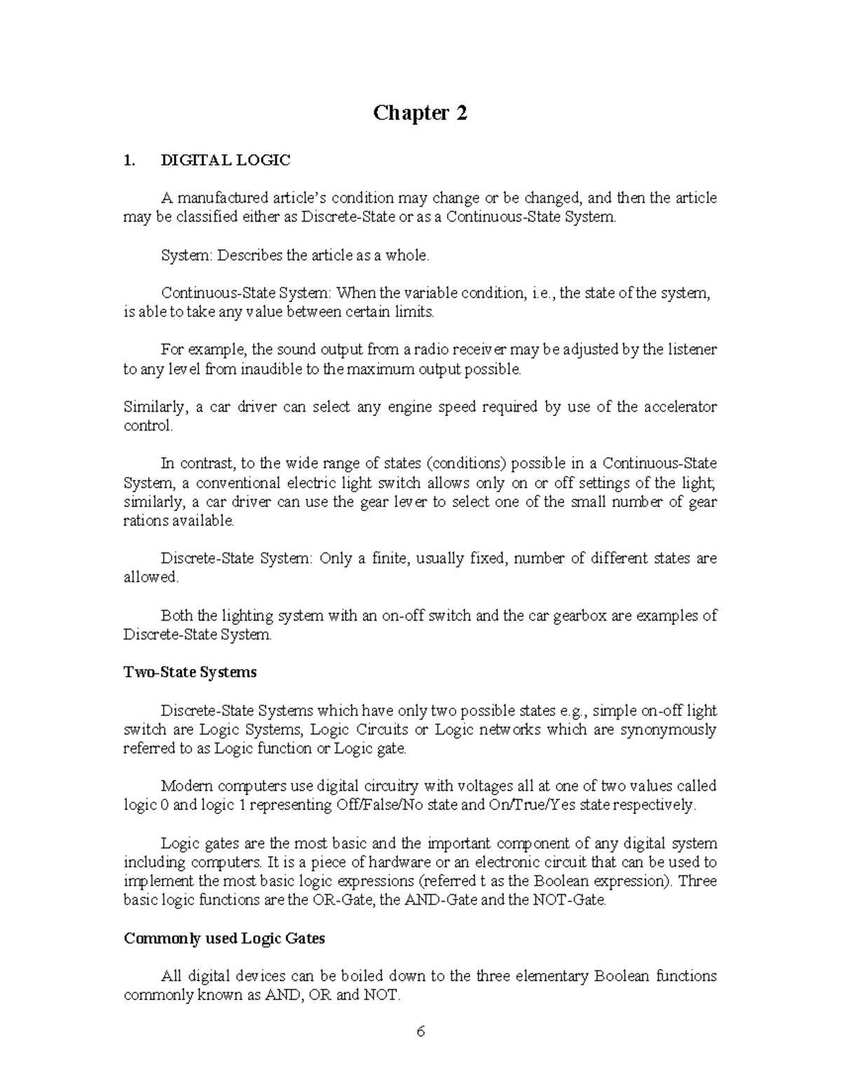 Digital logic - Chapter 2 1. DIGITAL LOGIC A manufactured article’s ...