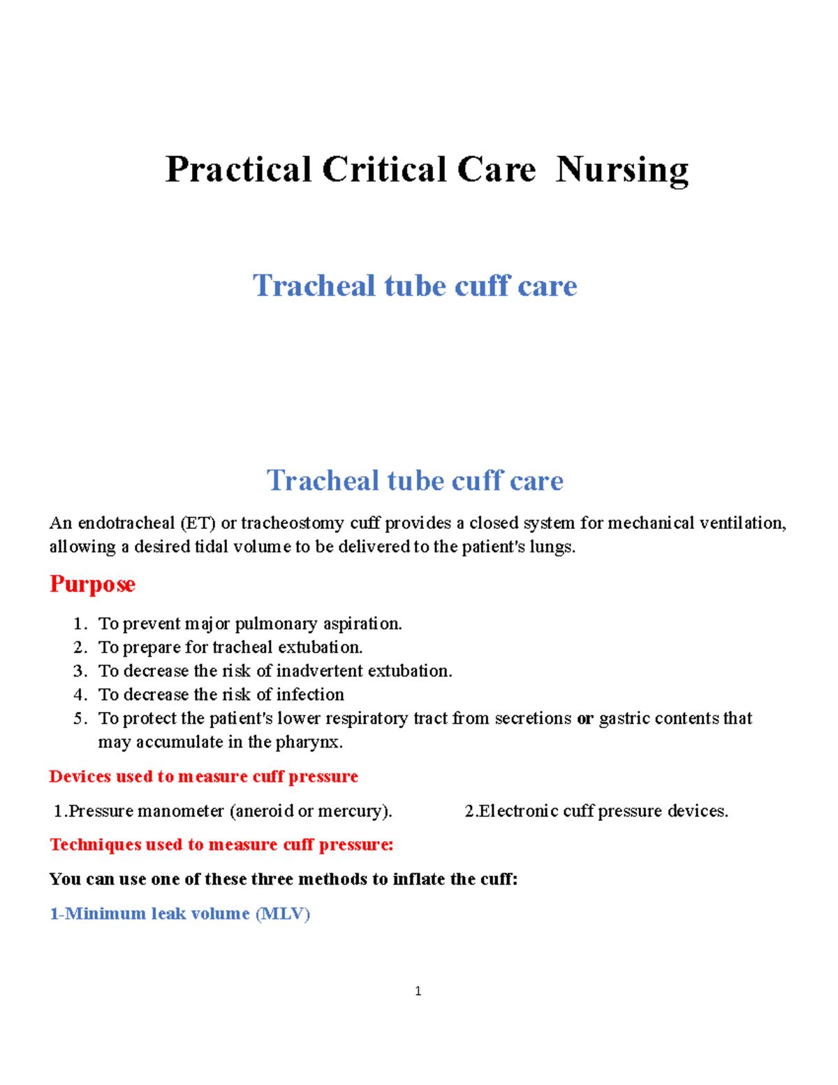 Tracheal tube cuff care - Practical Critical Care Nursing Tracheal tube ...