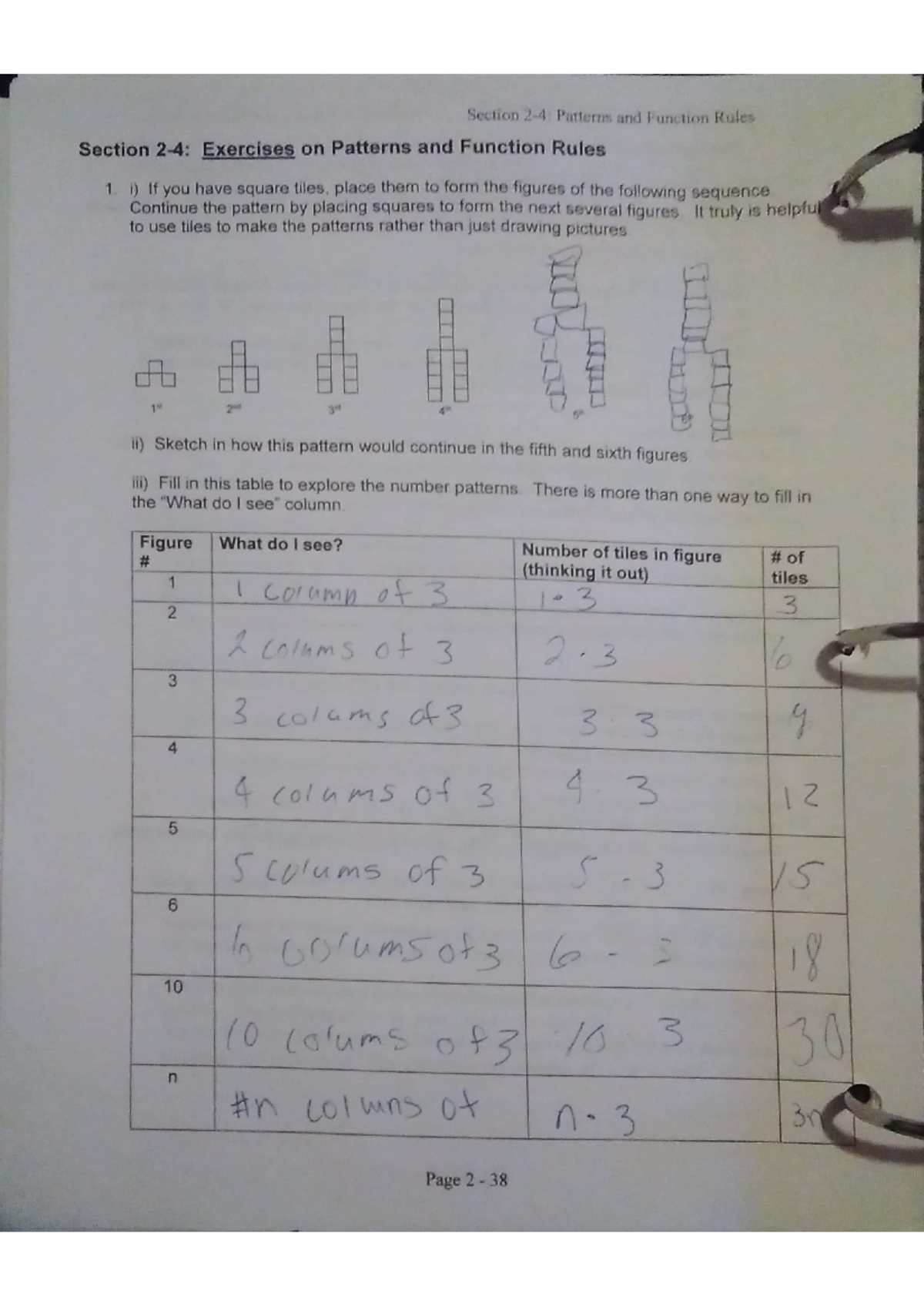 Chapter 2 2-4 Exercises - Section Patterns and Function Rules Section Exercises on Patterns and ...
