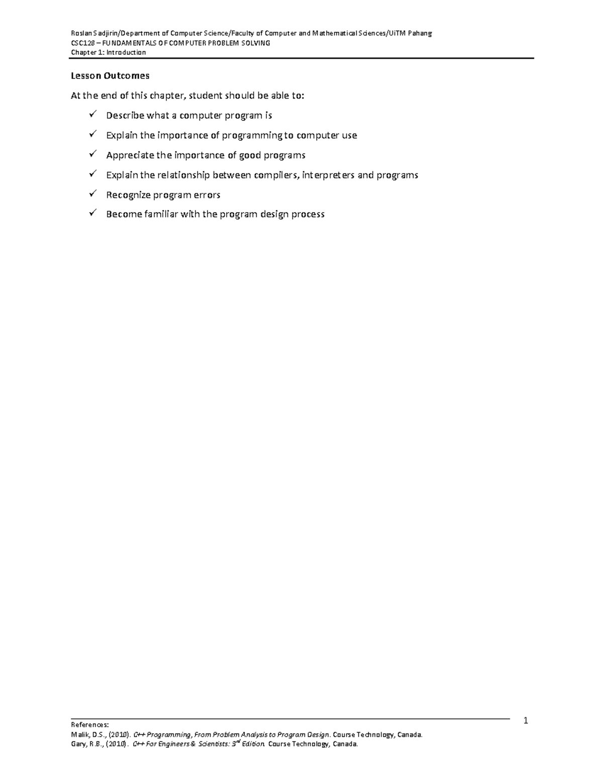 CSC128Topic 1 - Topic 1 - CSC128 ñ FUNDAMENTALS OF COMPUTER PROBLEM ...