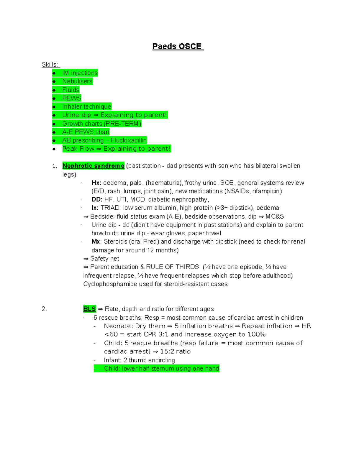OSCE Stations Original - DONE - Paeds OSCE Skills: IM injections Nebulisers Fluids PEWS - Studocu