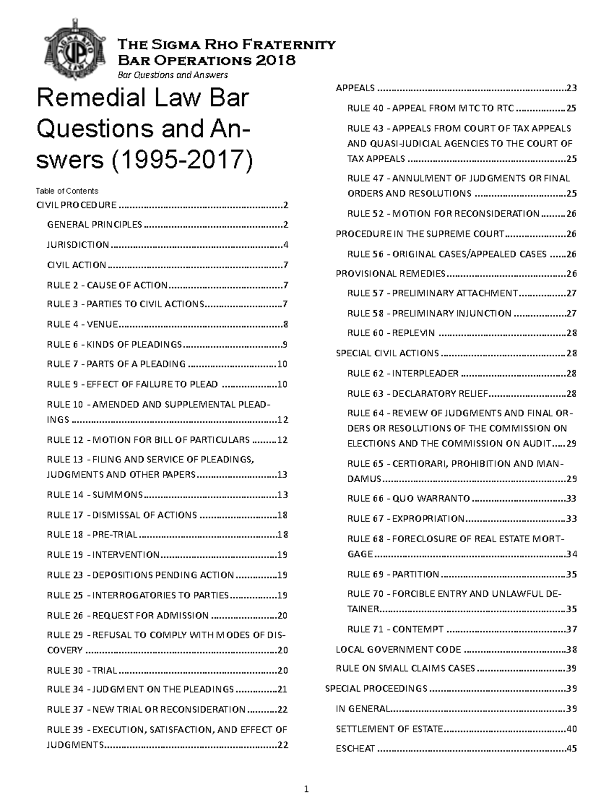 07- Remedial-LAW-Bar-Q A-1995-2017 - Bar Operations 2018 Bar Quesons ...
