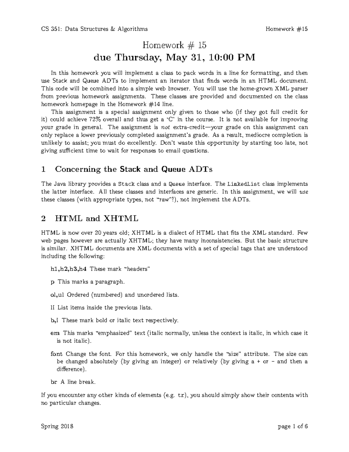 Programming Assignment 15 For Cs 351 Homework 15 Due Thursday May 31 10 00 Pm In This