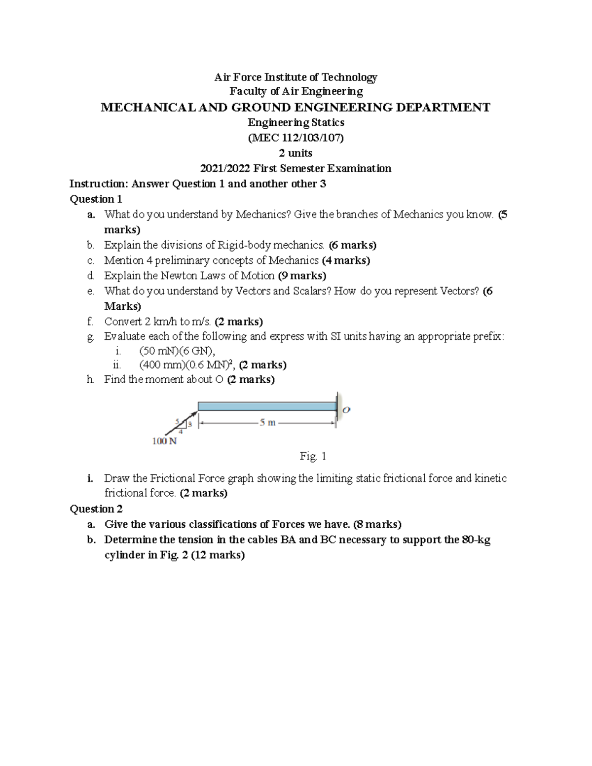 SE - Engineering Statics For Year One NBTE students - Air Force ...