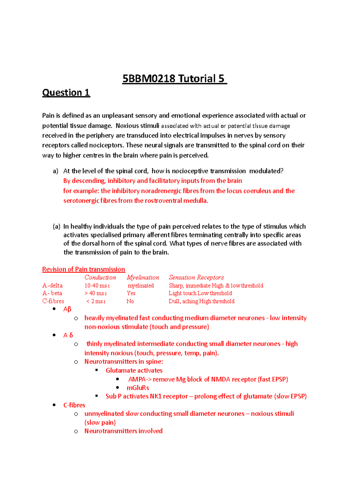 5BBL0218 Tutorial Five 2019 with answers for students (Keats) - 5BBM0218 Tutorial 5 Question 1 ...