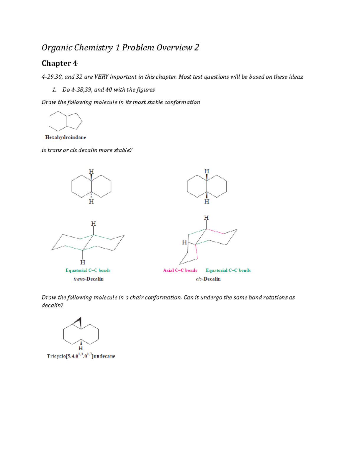 Organic Chemistry I Problem Overview 2 - Most test questions will be ...