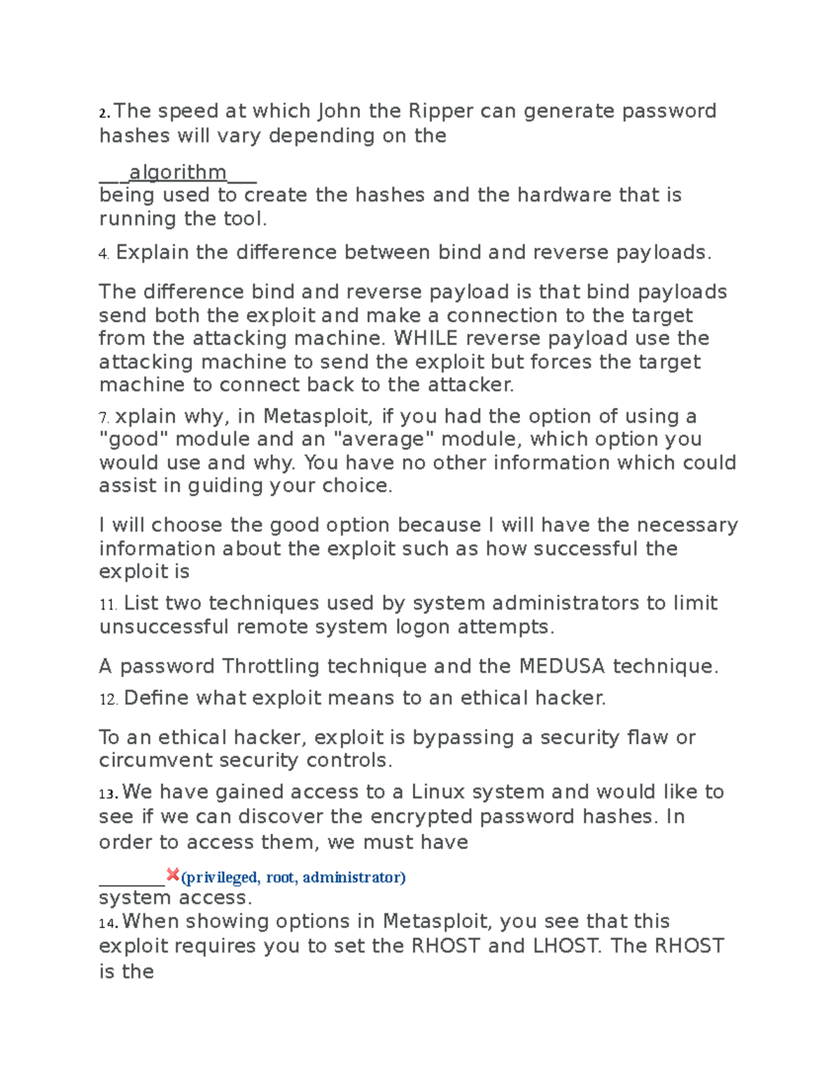 ITS 2500 QUIZ - The speed at which John the Ripper can generate ...