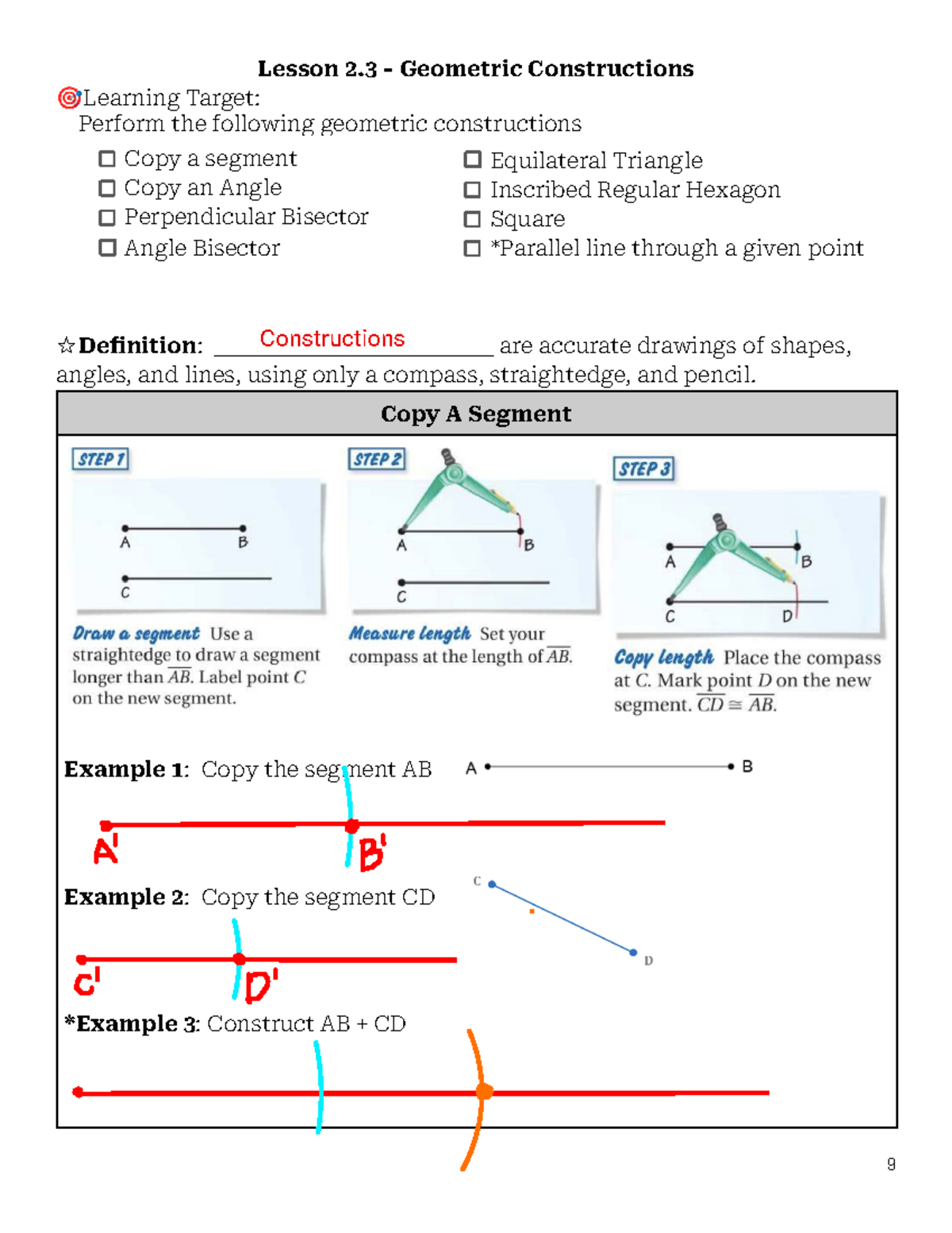 Lesson 2.3 Part 1 - Constructions KEY - Lesson 2 - Geometric ...