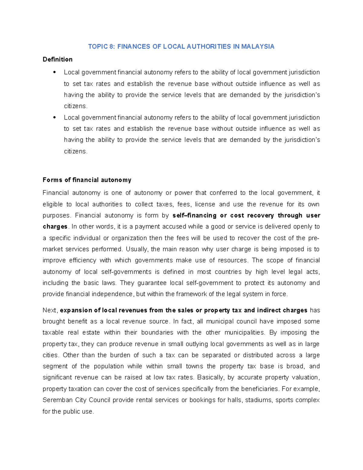 TOPIC 8: FINANCES OF LOCAL AUTHORITIES IN MALAYSIA - Local government ...