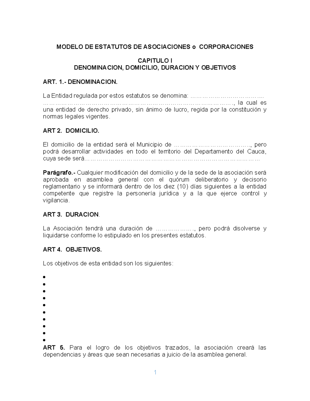Modelo Estatutos Asociacion 2024 - MODELO DE ESTATUTOS DE ASOCIACIONES ...