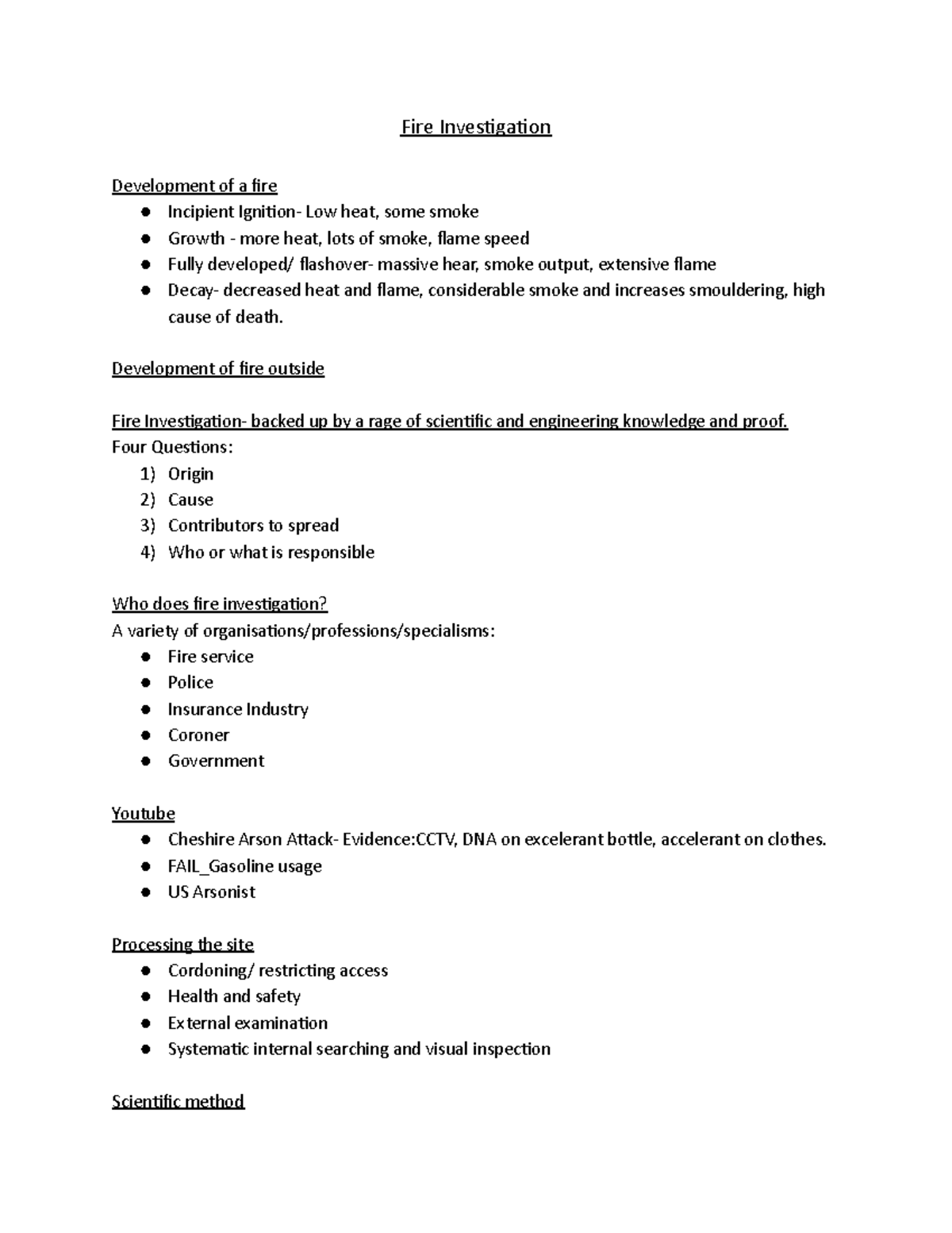 Fire Investigation - Lecture notes 9 - Fire Investigation Development ...