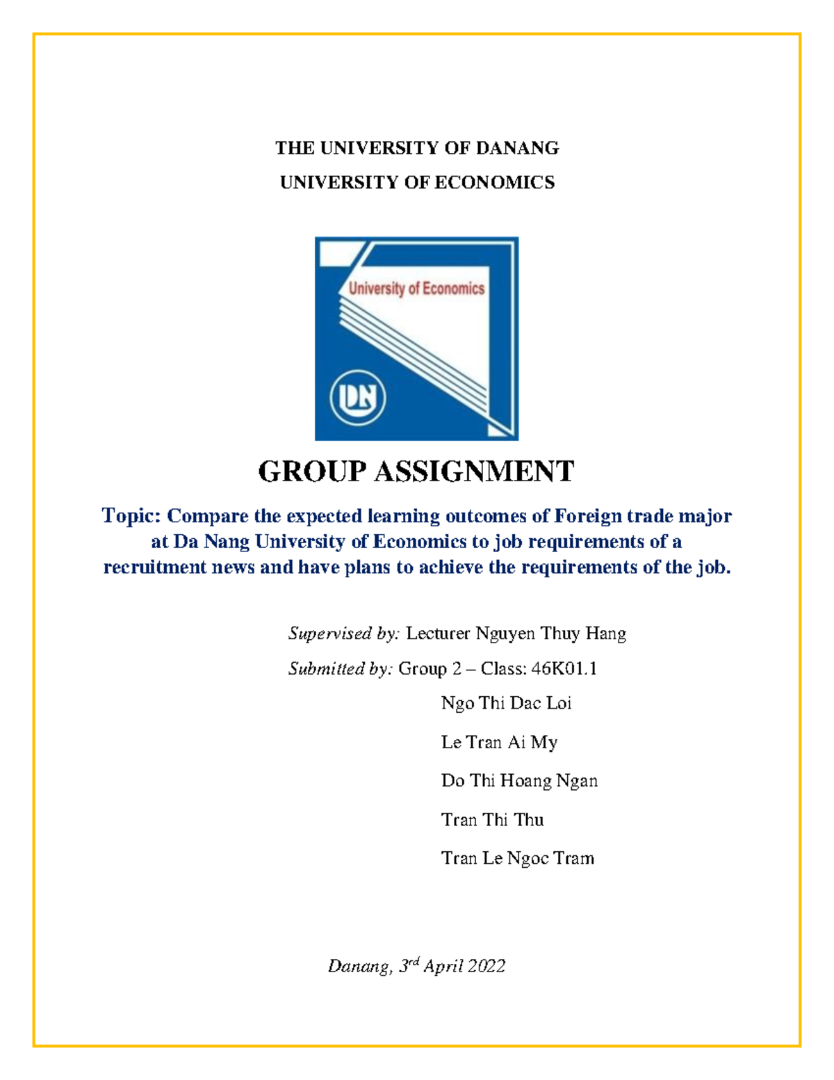 KSA Group 2 46K01.1 - THE UNIVERSITY OF DANANG UNIVERSITY OF ECONOMICS ...