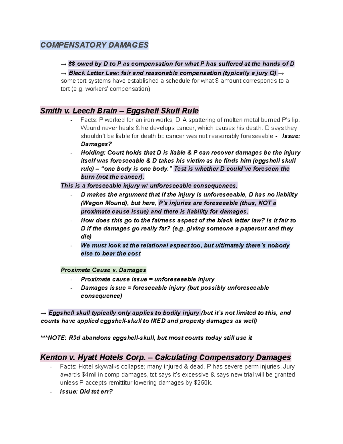 Compensatory Damages - COMPENSATORY DAMAGES → $$ owed by D to P as ...