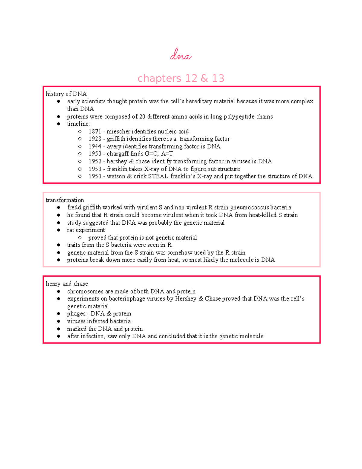 DNA Notes, ch 12 and 13 - dna chapters 12 & 13 history of DNA early ...